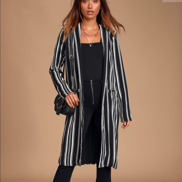 Lulus | Jackets & Coats | Annamary Black And White Striped Duster ...